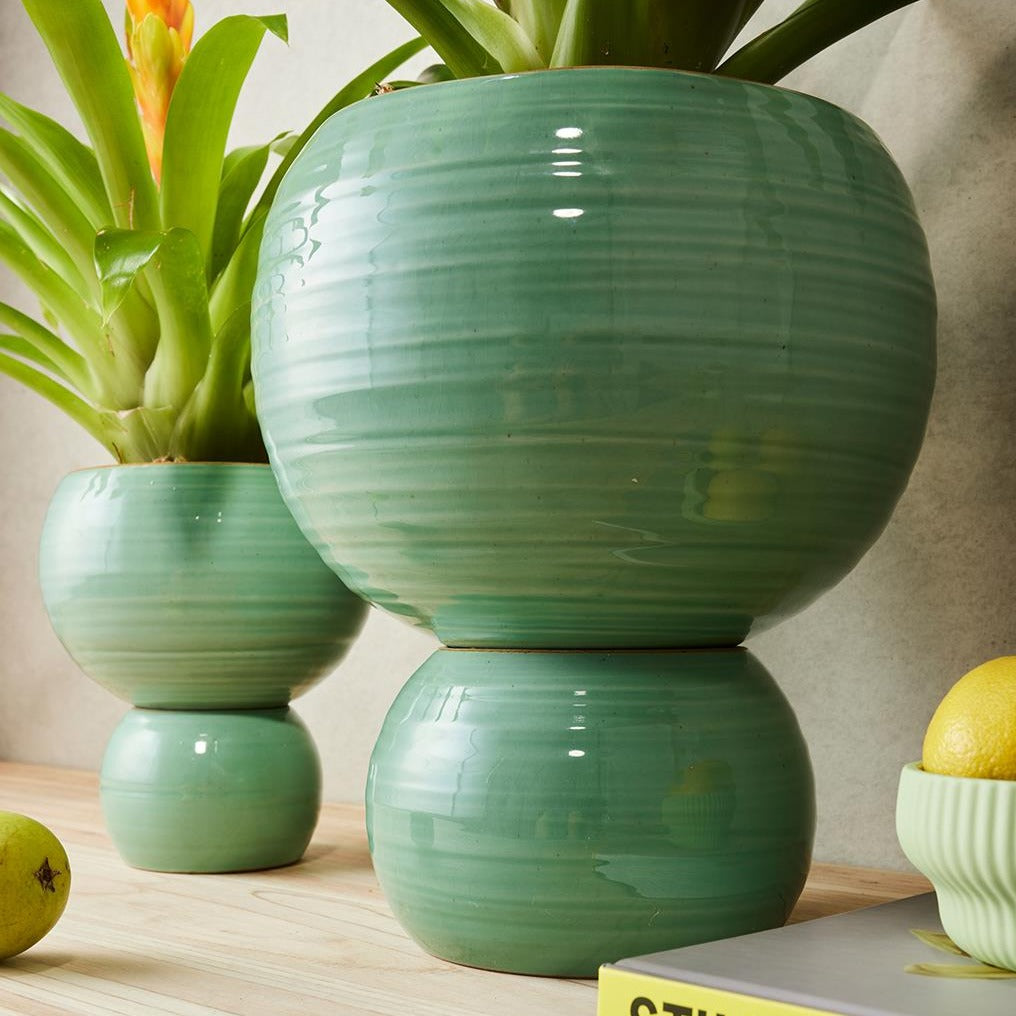 Angus & Celeste Spherical Plant Pot - Celadon Green Crackle Small ...